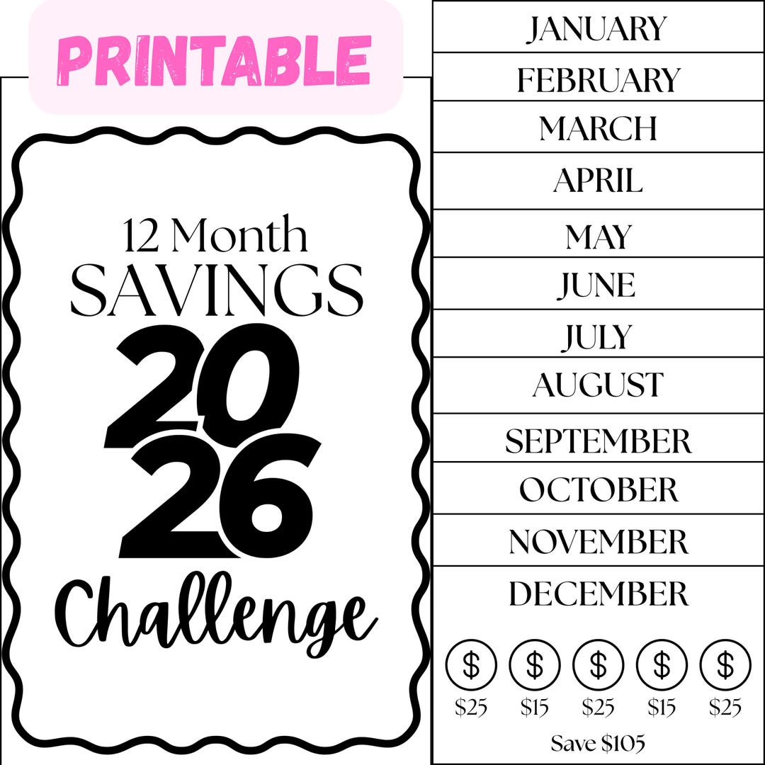2026 Simple Monthly Savings Challenge | 12 Blank & 12 Ready-made ...