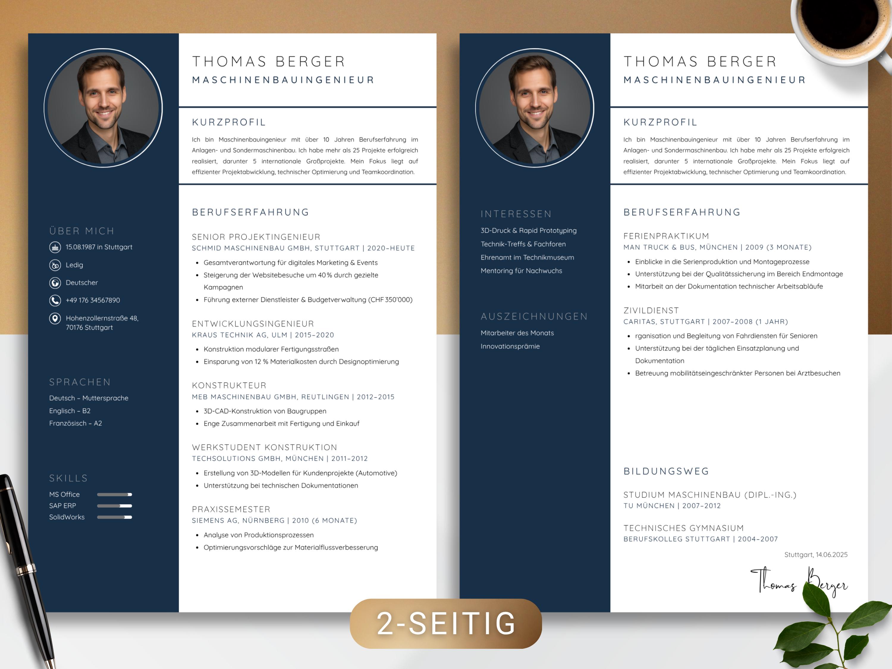Resume Template Canva German Editable CV Design Cover Letter Modern ...