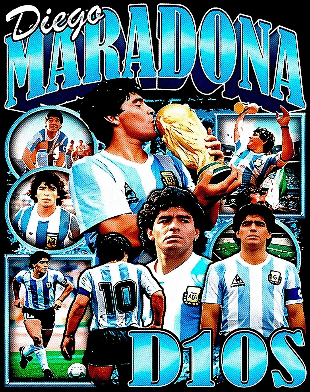 DIEGO ARMANDO MARADONA PNG Halftone Design, Digital Screen Printing ...
