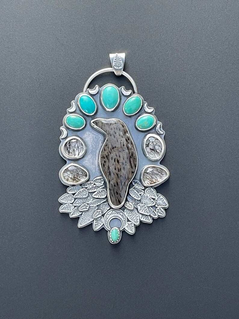 Raven Pendant With Turquoise and Rutilated Quartz - Etsy
