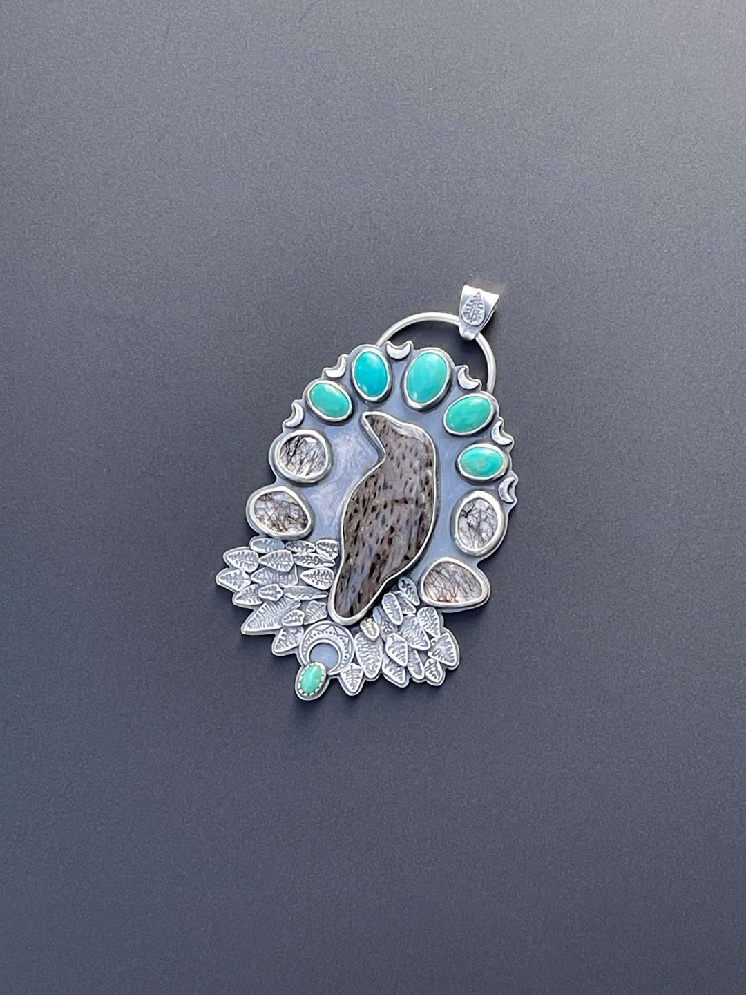 Raven Pendant With Turquoise and Rutilated Quartz - Etsy