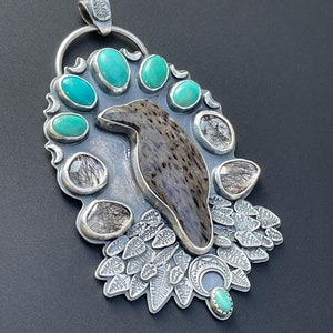 Raven Pendant With Turquoise and Rutilated Quartz - Etsy