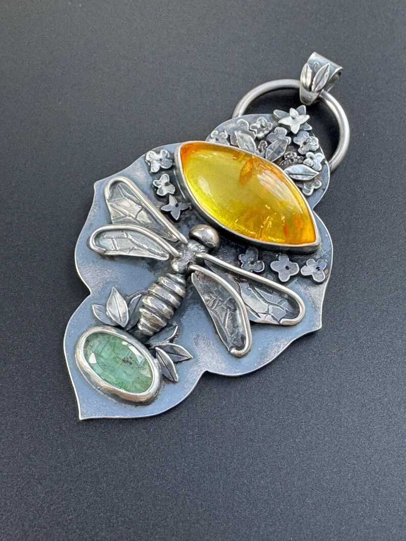 Handmade Bee Pendant With Amber and Kyanite - Etsy