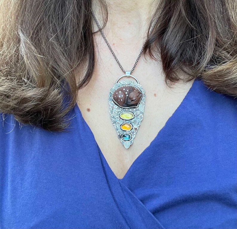 Sleeping Fawn on Bed of Leaves With Gemstones - Etsy