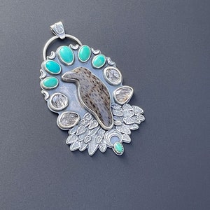 Raven Pendant With Turquoise and Rutilated Quartz - Etsy