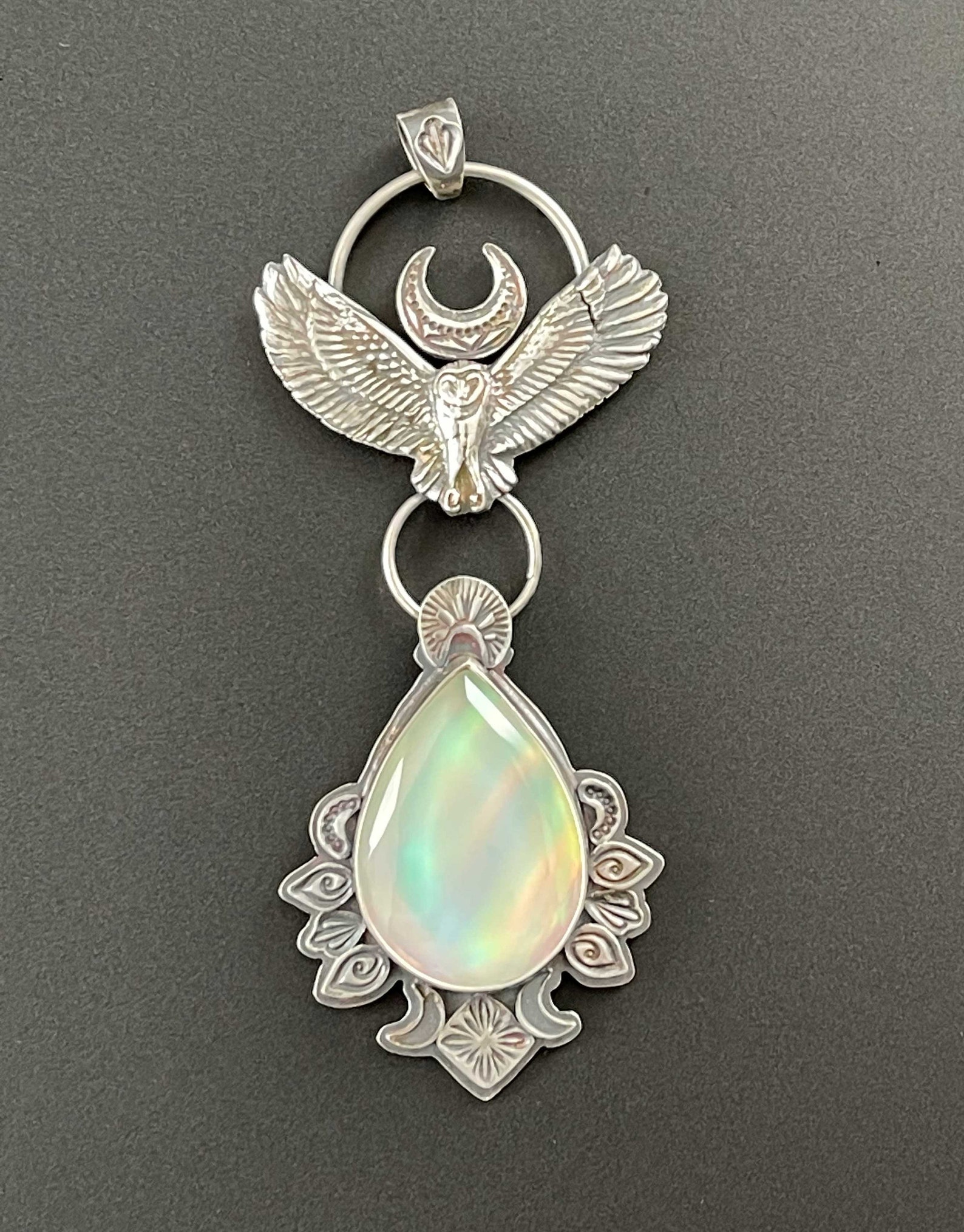 Silver Soaring Owl With Aurora Opal Pendant - Etsy
