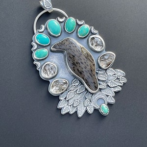 Raven Pendant With Turquoise and Rutilated Quartz - Etsy
