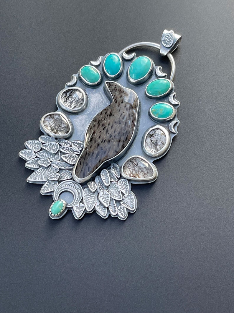 Raven Pendant With Turquoise and Rutilated Quartz - Etsy