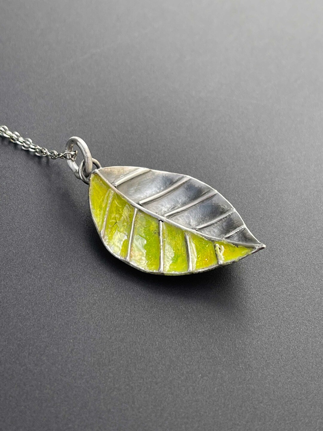 Hand Forged Leaf Necklace With Enamel - Etsy