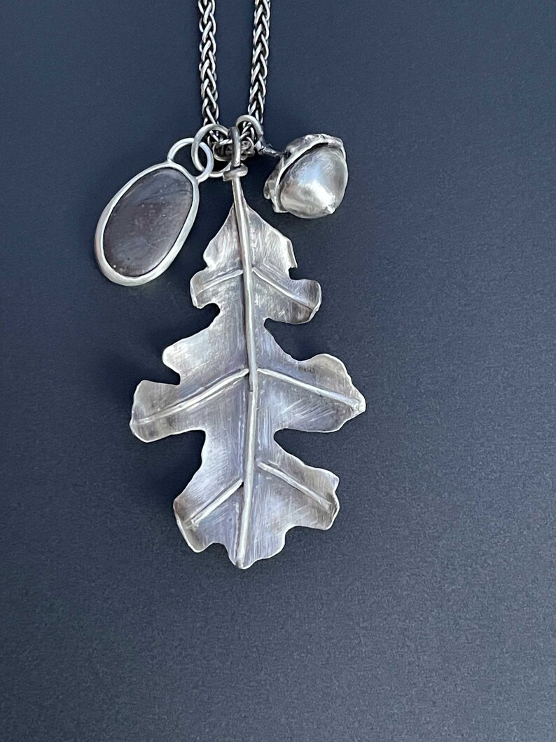 Hand Forged Oak Leaf Acorn and River Rock Charm Pendant - Etsy