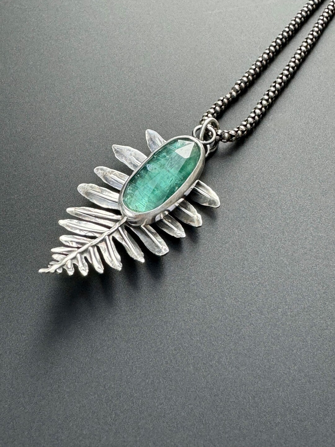 Hand Forged Fern Pendant With Dark Green Kyanite - Etsy