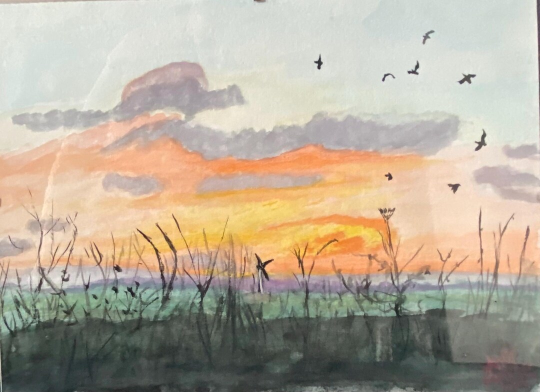 Watercolour Painting. Framed. A4 Size. Dancing Sunset Crows. - Etsy