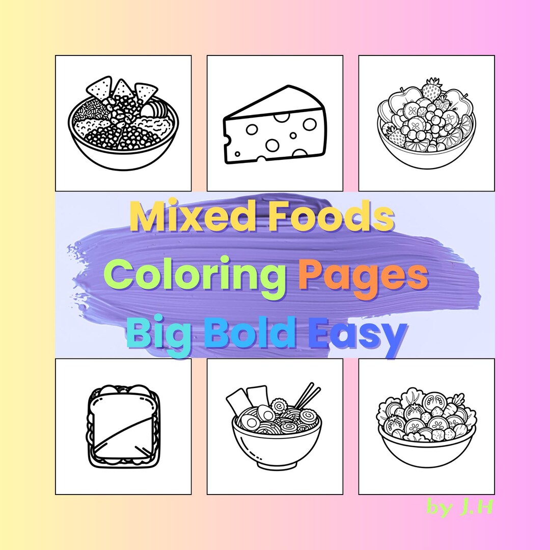 Mixed Foods Coloring Pages - Big Bold Easy - Instant Download PDF - Etsy UK