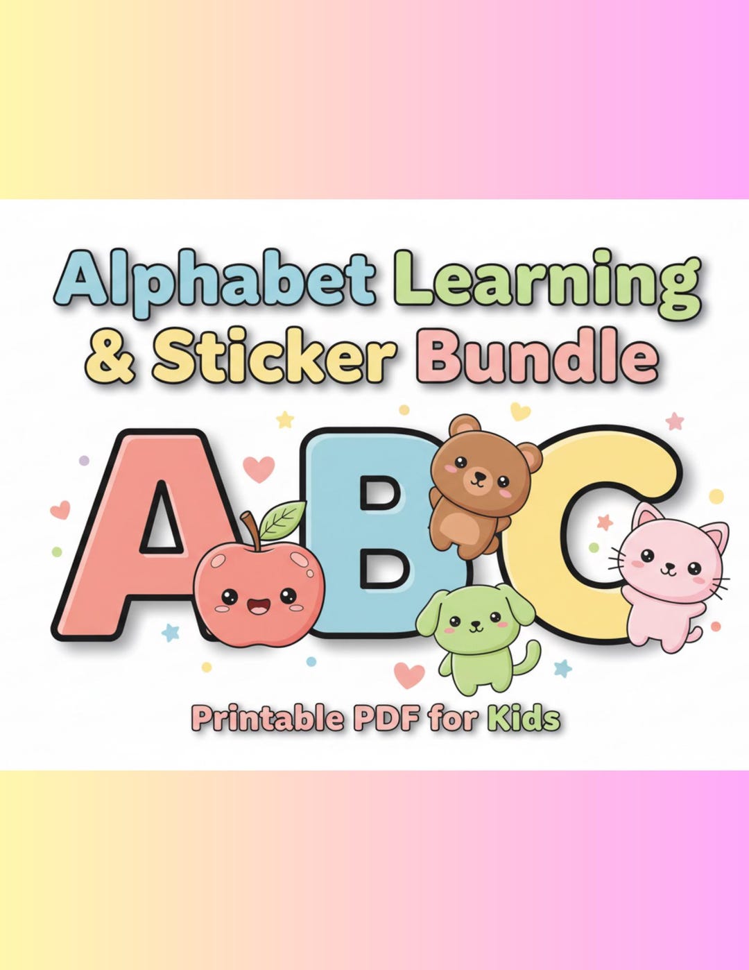 Printable Alphabet Learning Worksheets & Sticker Bundle, Preschool ...