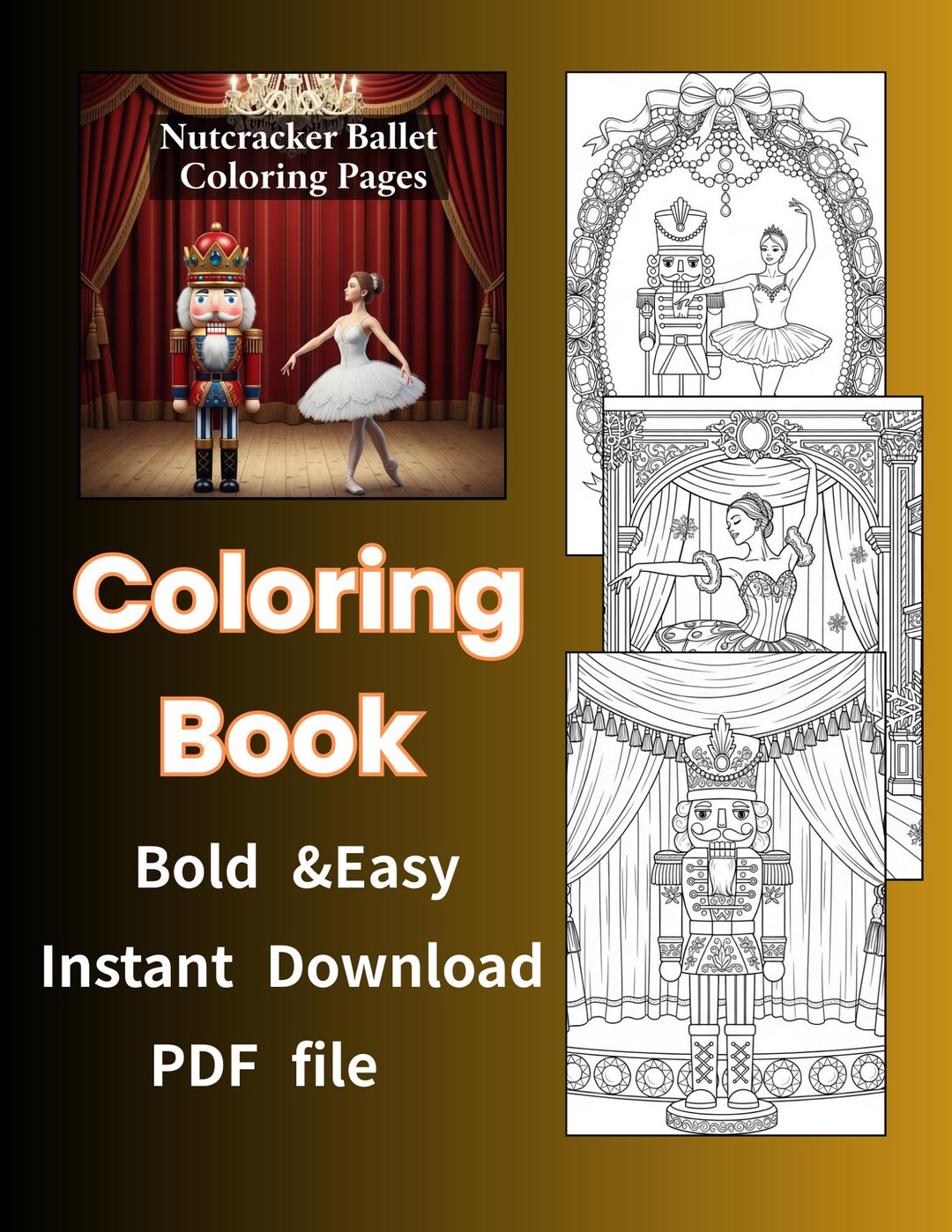 Nutcracker Ballet Coloring Pages, 30 Christmas Line Art Sheets (PDF ...