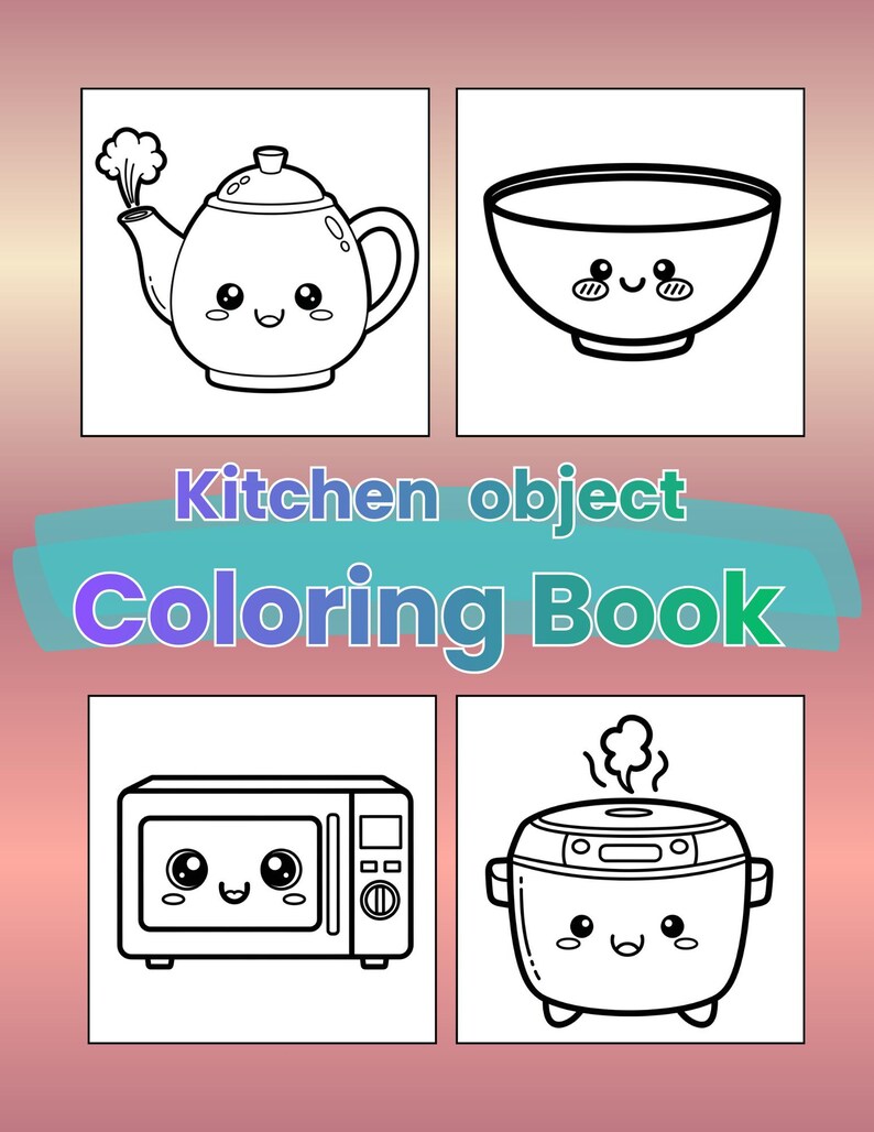 Kitchen Objects Coloring Pages - Big Bold Easy Line Art - Instant ...
