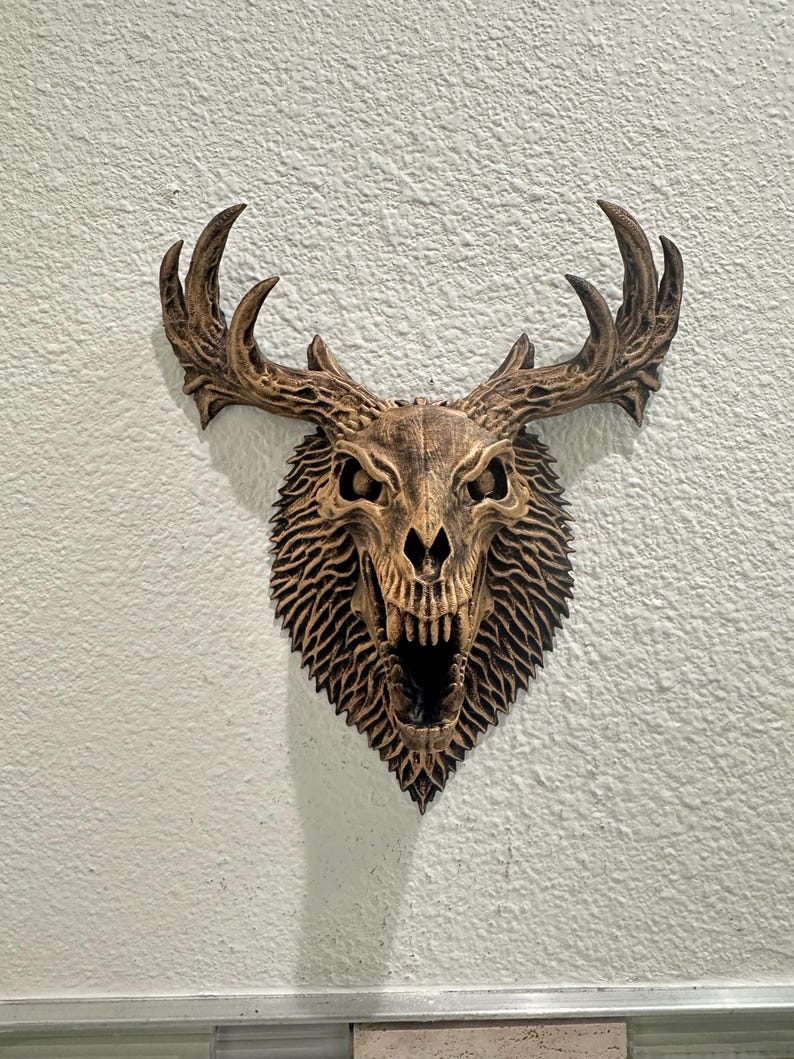 Wendigo Skull Wall Mount - Gothic Antler Horror Decor - Dark Fantasy ...