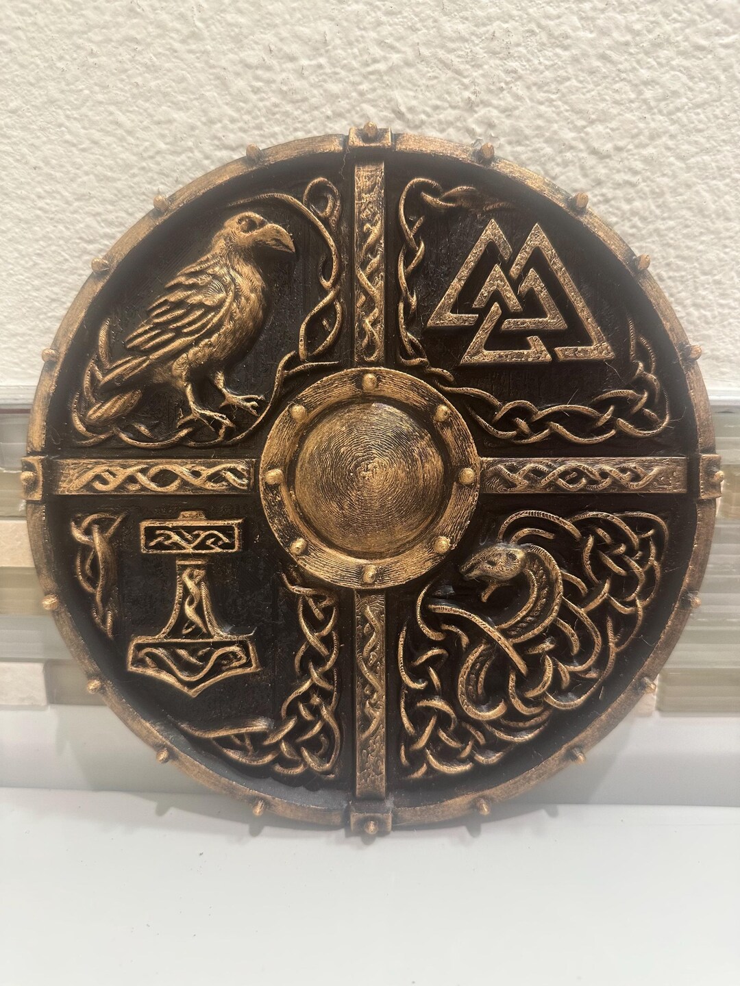 8” Viking Shield Wall Art Plaque — Norse Mythology Symbols, Antique ...