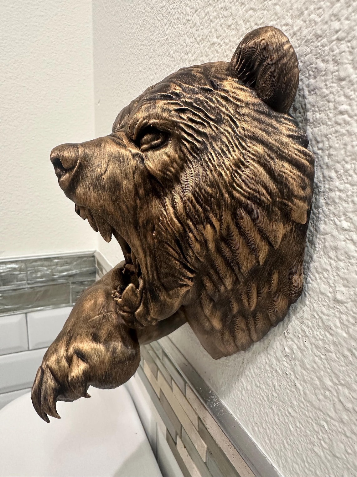 Hand Painted Grizzly Bear Head 9x7x5 Hanging Wall Mounted Sculpture ...