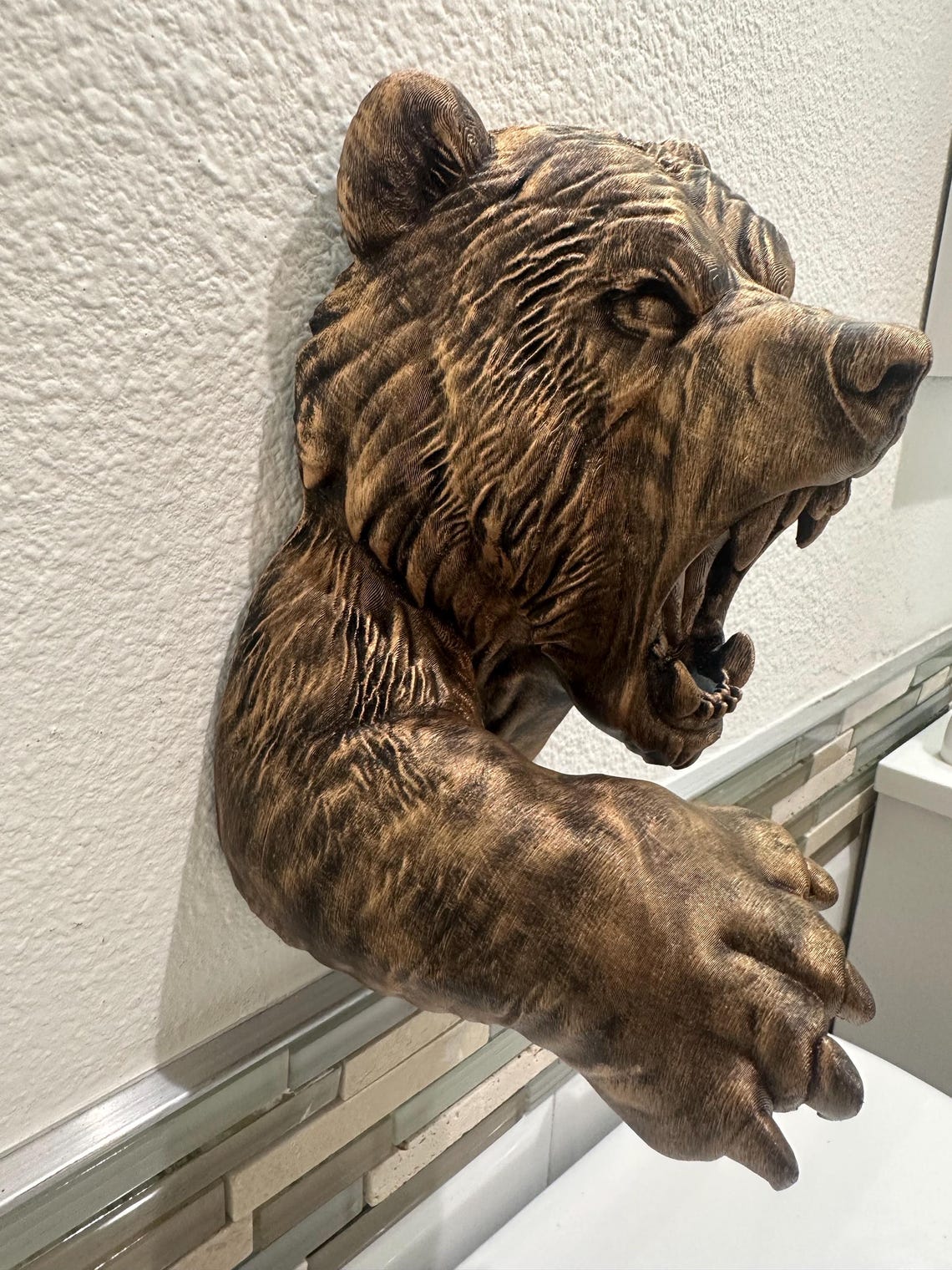 Hand Painted Grizzly Bear Head 9x7x5 Hanging Wall Mounted Sculpture ...