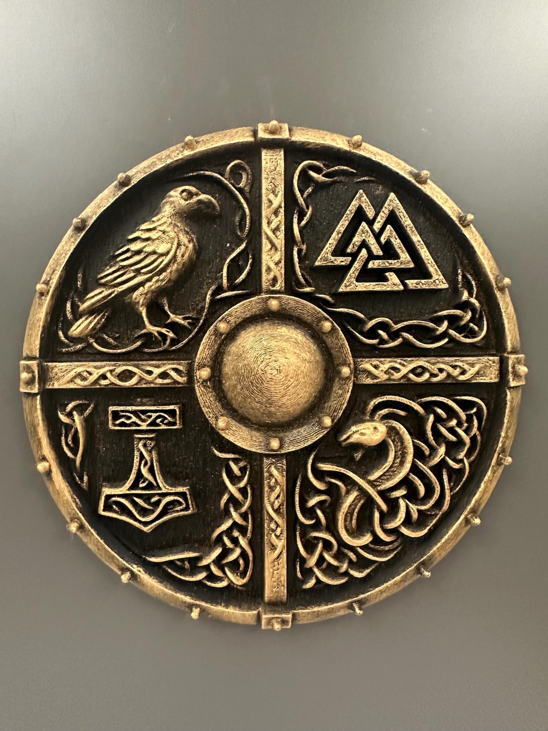 8” Viking Shield Wall Art Plaque — Norse Mythology Symbols, Antique ...