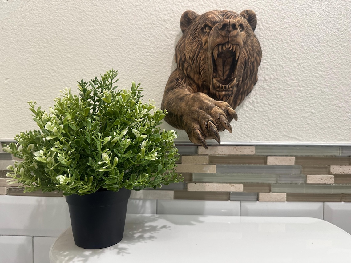 Hand Painted Grizzly Bear Head 9x7x5 Hanging Wall Mounted Sculpture ...