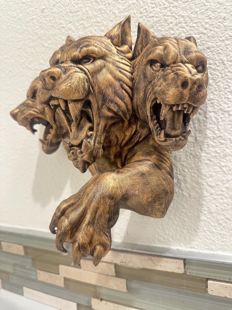 Cerberus Wall Sculpture 9x9x4 Three Headed Dog Wall Art - Mythical ...