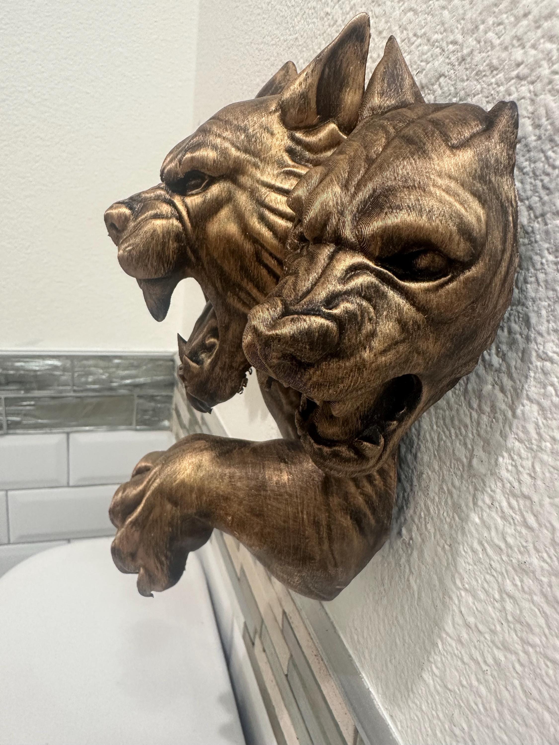 Cerberus Wall Sculpture 9x9x4 Three Headed Dog Wall Art - Mythical ...