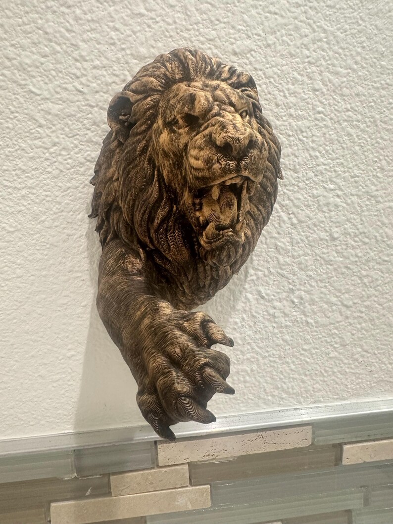 Hand Painted Fierce Lion Head 9x7x7 6x5x5 Hanging Wall Mounted ...