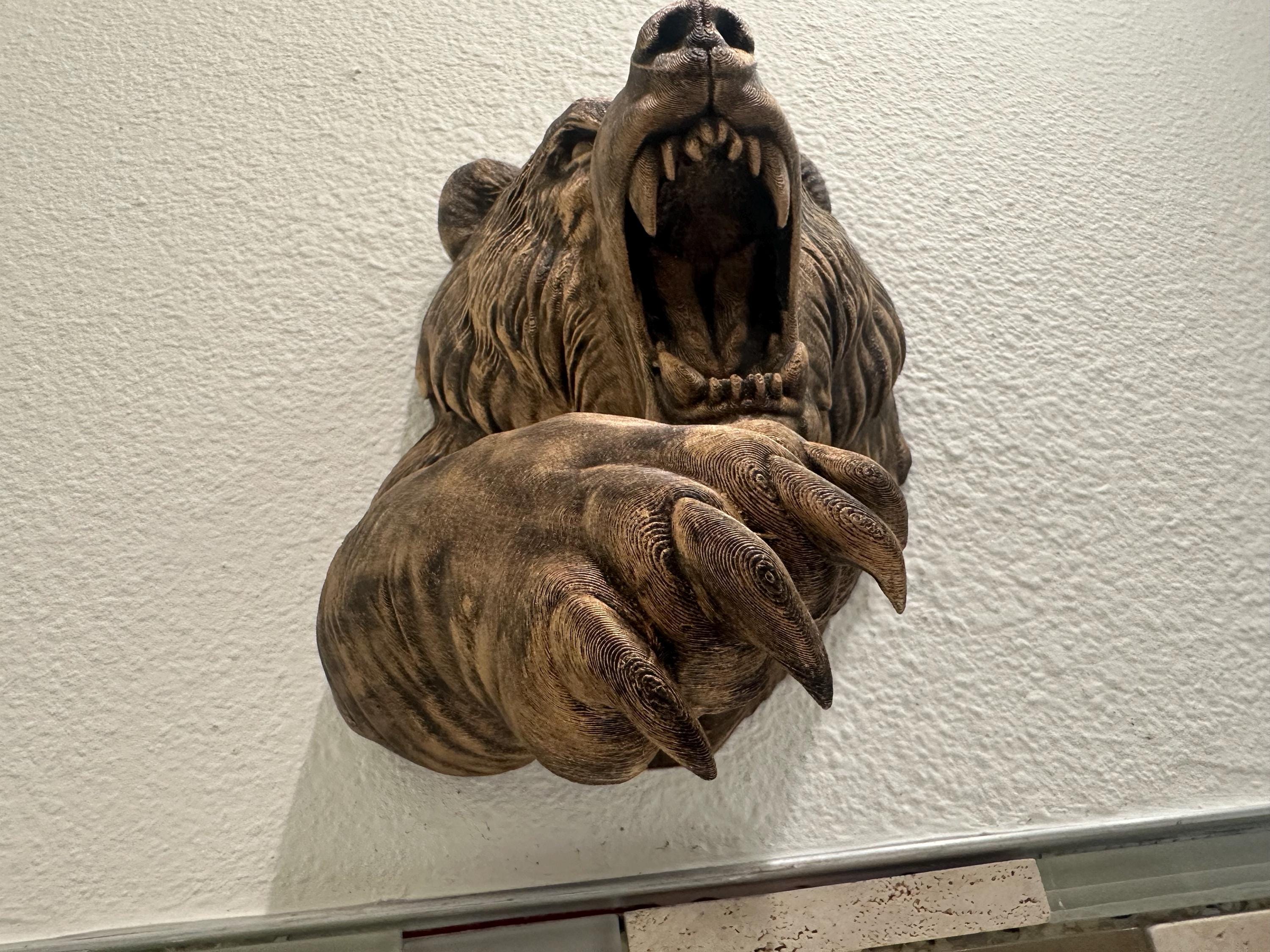 Hand Painted Grizzly Bear Head 9x7x5 Hanging Wall Mounted Sculpture ...