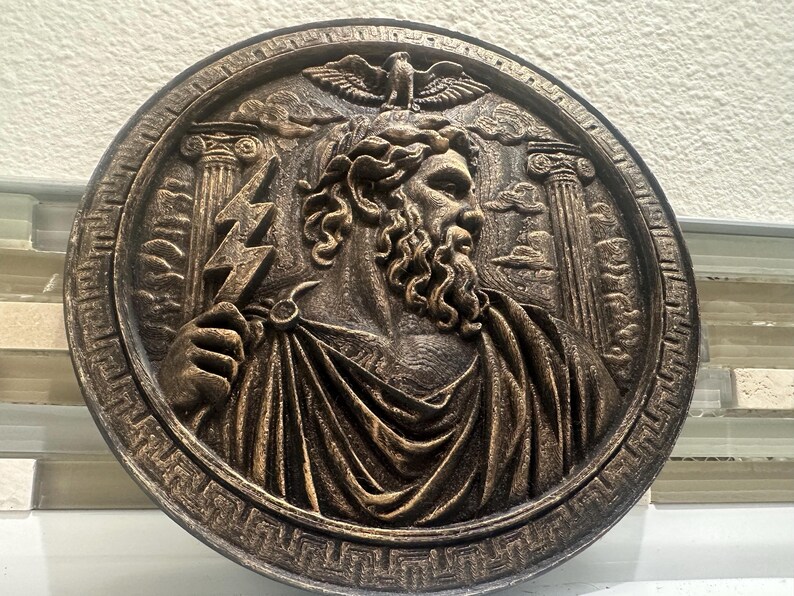 Hand Painted 8” X 8” Zues God of Thunder Wall Plaque Art Sign 3d Relief ...