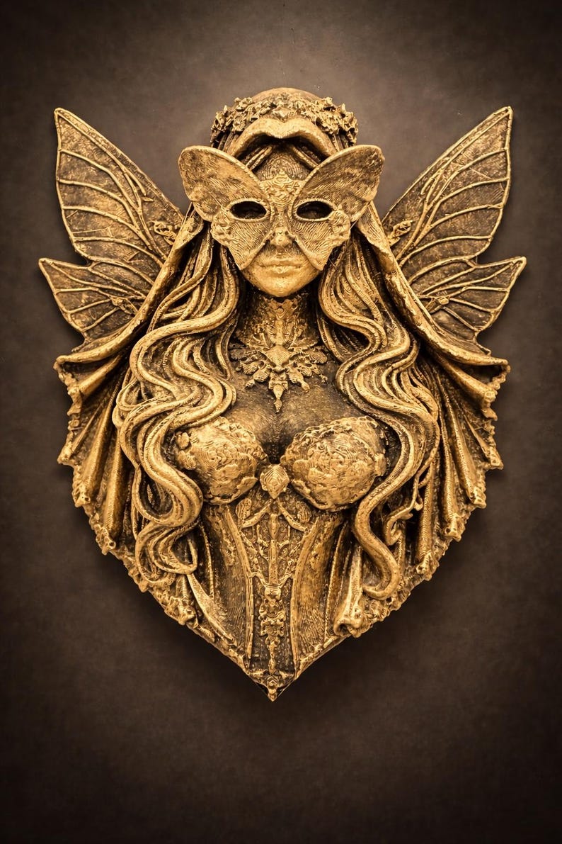 Fairy Queen Wall Sculpture - Fantasy Fae Decor - Butterfly Mask Gothic ...