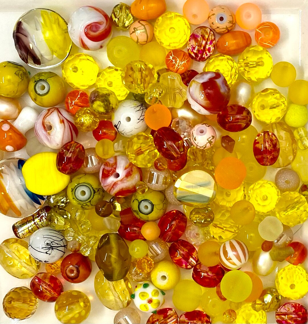 GLASS MIX Beads Upcycled and New 120 Grams 1/4 Pound in Sunny Day ...