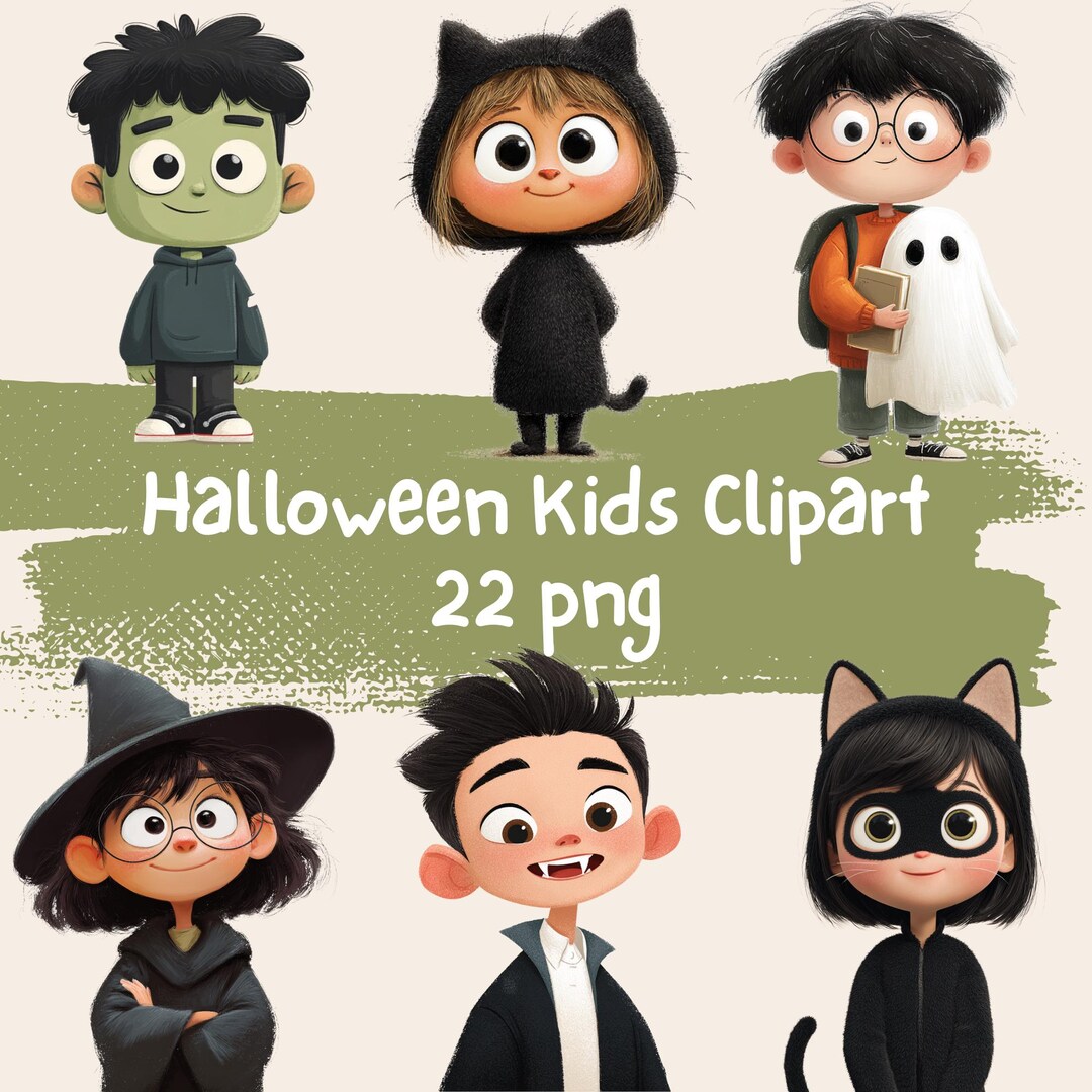 22 Halloween Kids Clipart PNG | Cute Pastel Watercolor Witch, Vampire ...