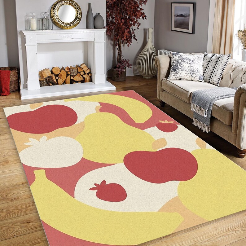 Modern Fruit Pattern Rug, Playful Kitchen Decor - Etsy