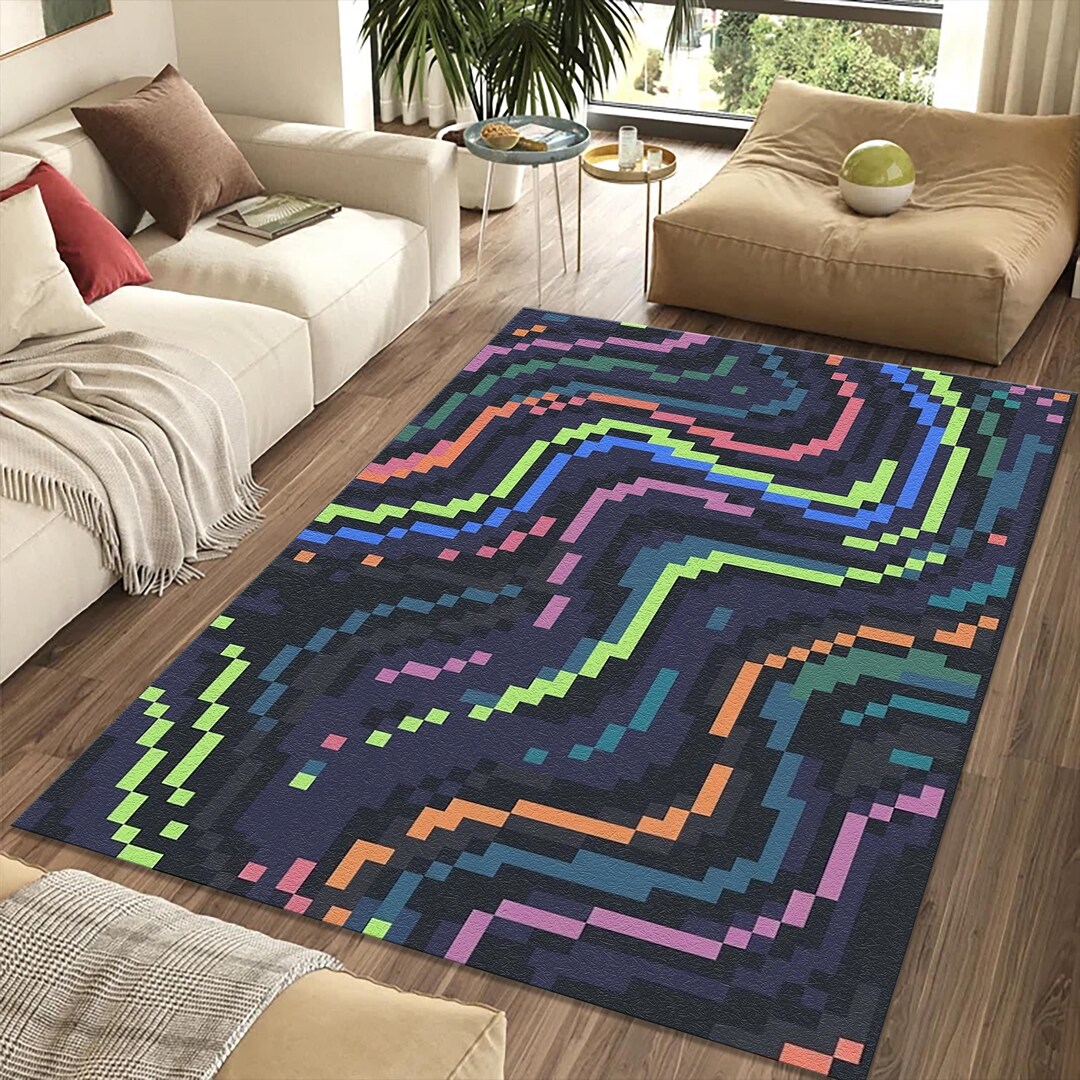 Pixel Art Rug, Retro 8-bit Neon Wave, Gaming Decor - Etsy