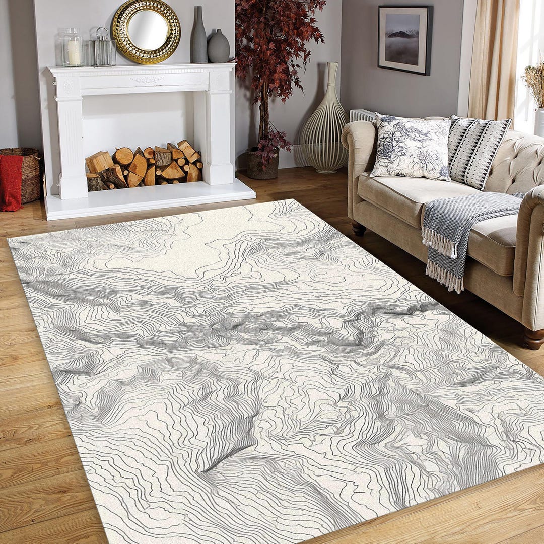 Minimalist Topographic Rug | Black and White Map Area Mat | Modern ...