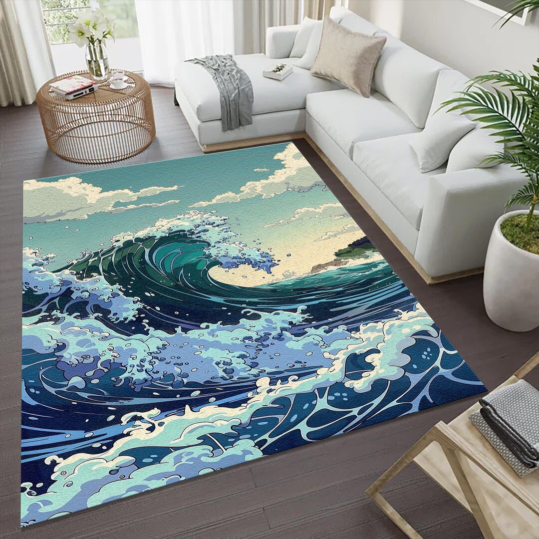 Massive Breaking Ocean Wave Rug | Coastal Living Room Decor | Non-slip ...