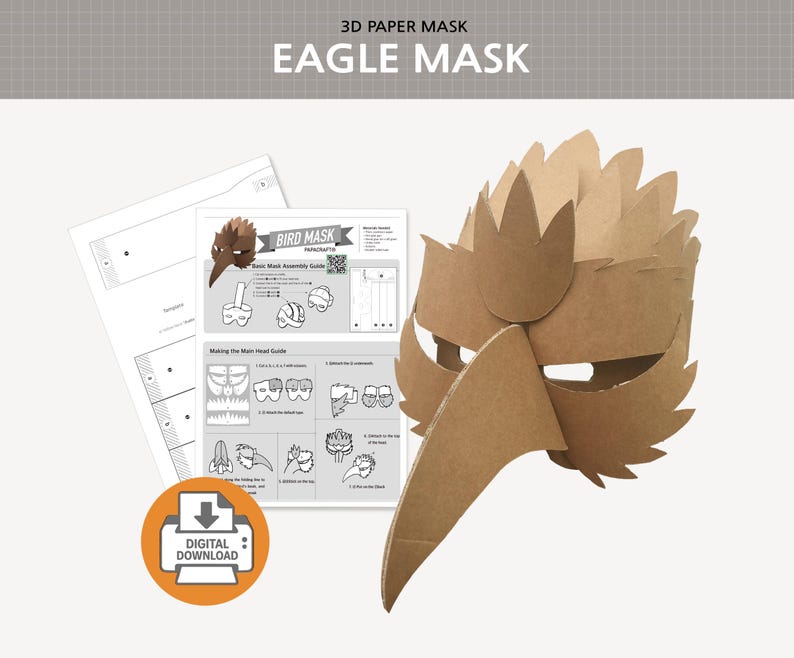 Eagle Mask Pattern | Printable PDF Template | DIY Papercraft | Bird ...