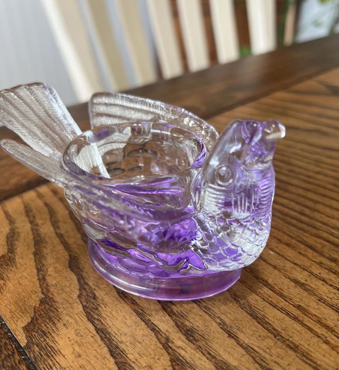 Vintage Purple Glass Bird Salt Cellar Tea Light Holder, Decorative Swan ...