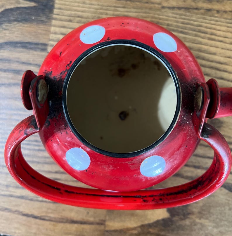 Vintage Red Polka Dot Enamelware Teapot - Miniature White Spotted Tea ...
