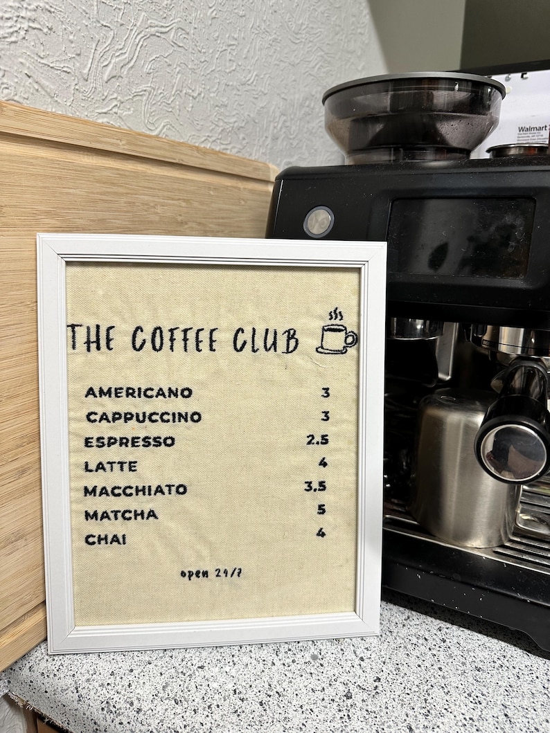 Custom Embroidered Coffee Menu Sign | 8x10 Linen Cafe Wall Art - Etsy