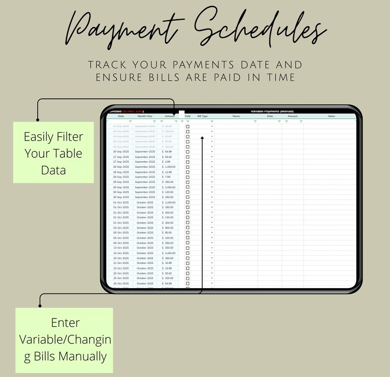 Bill Tracker Spreadsheet: Google Sheets Payment Dashboard - Etsy