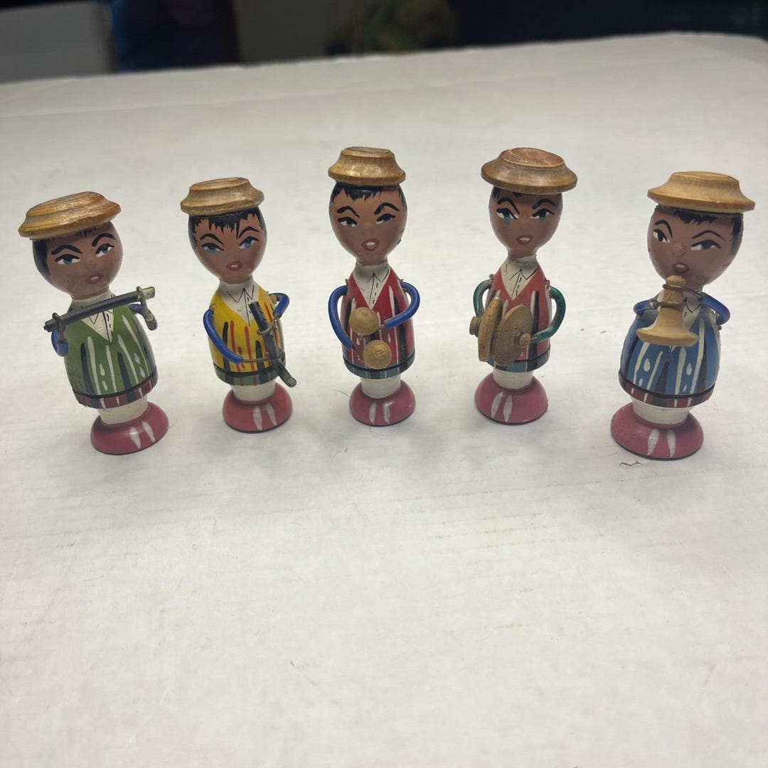 Vtg Latin American Wooden Peg Dolls Mariachi Musican's Bands Wire Arms ...