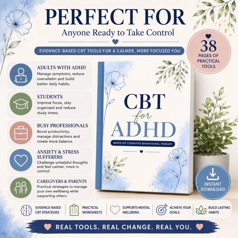 CBT for ADHD Workbook | ADHD Planner & Worksheets | Cognitive ...