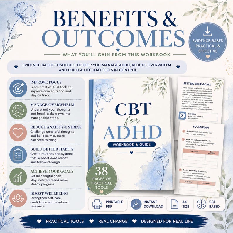 CBT for ADHD Workbook | ADHD Planner & Worksheets | Cognitive ...