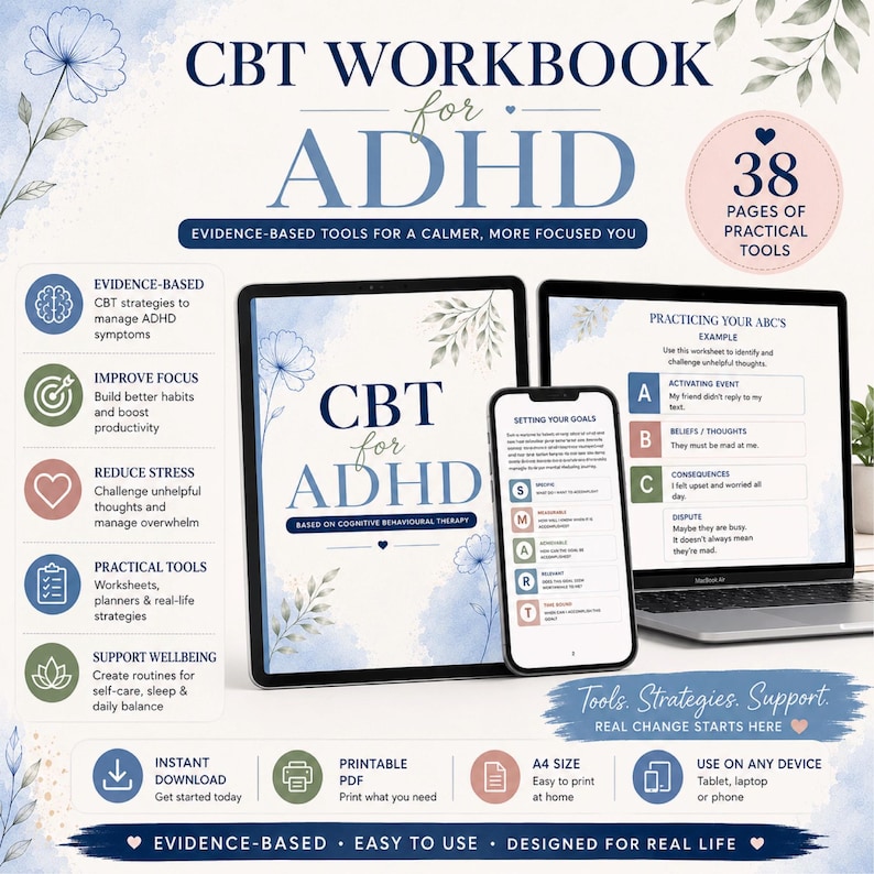 CBT for ADHD Workbook | ADHD Planner & Worksheets | Cognitive ...