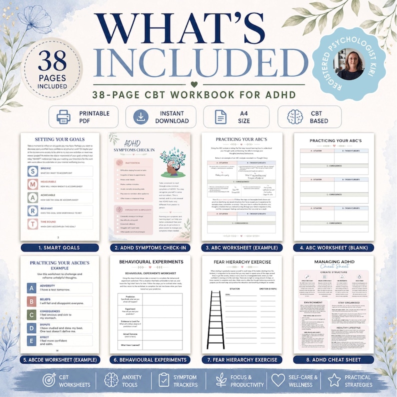 CBT for ADHD Workbook | ADHD Planner & Worksheets | Cognitive ...