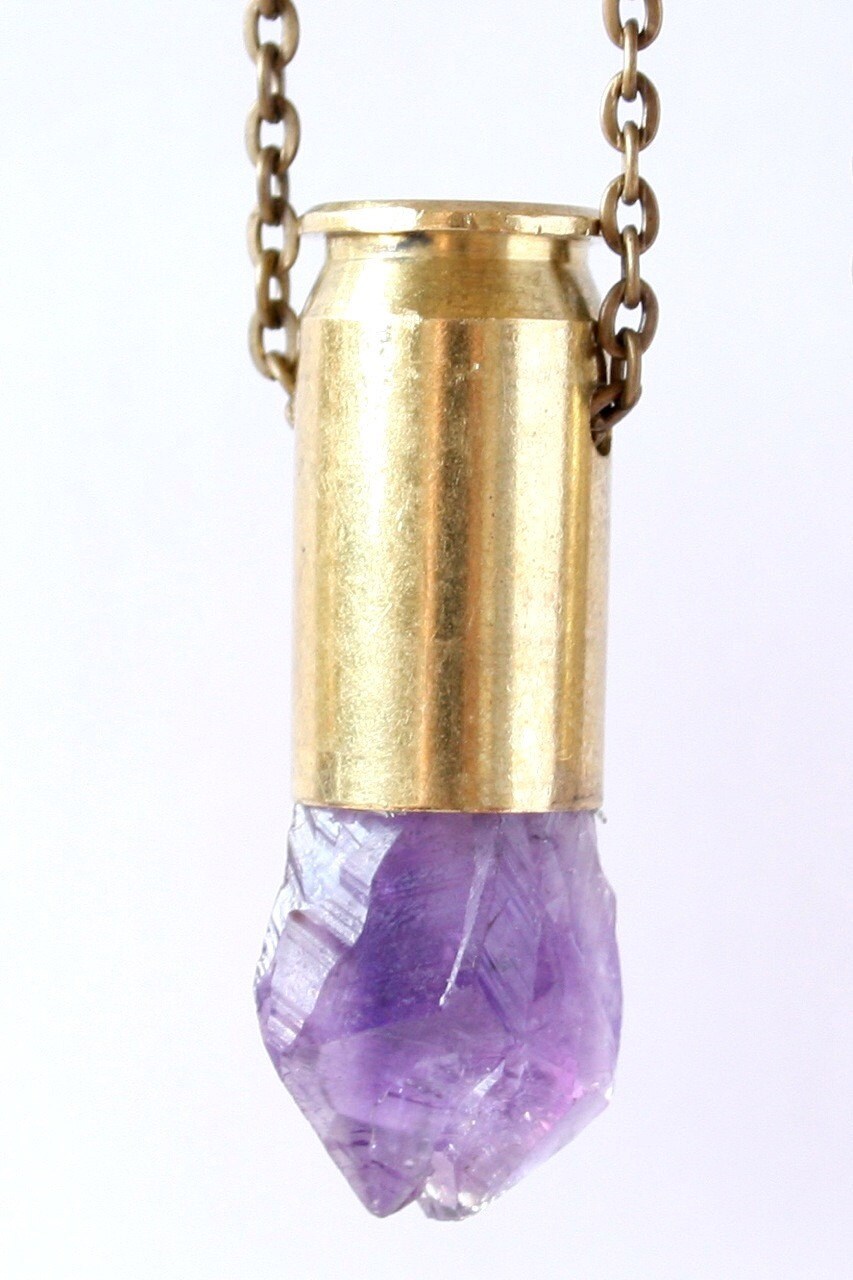 SUNITA Amethyst Crystal Bullet Necklace // Small 9mm Bullet | Etsy