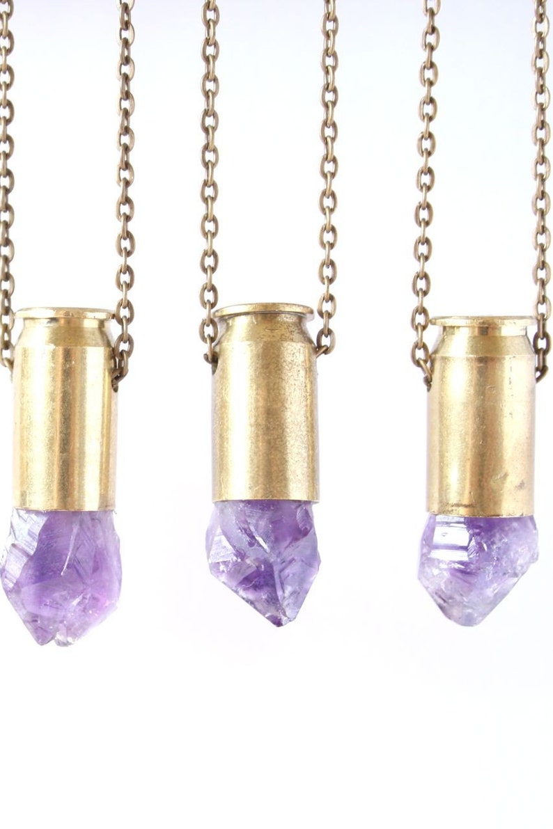 SUNITA Amethyst Crystal Bullet Necklace // Small 9mm Bullet - Etsy